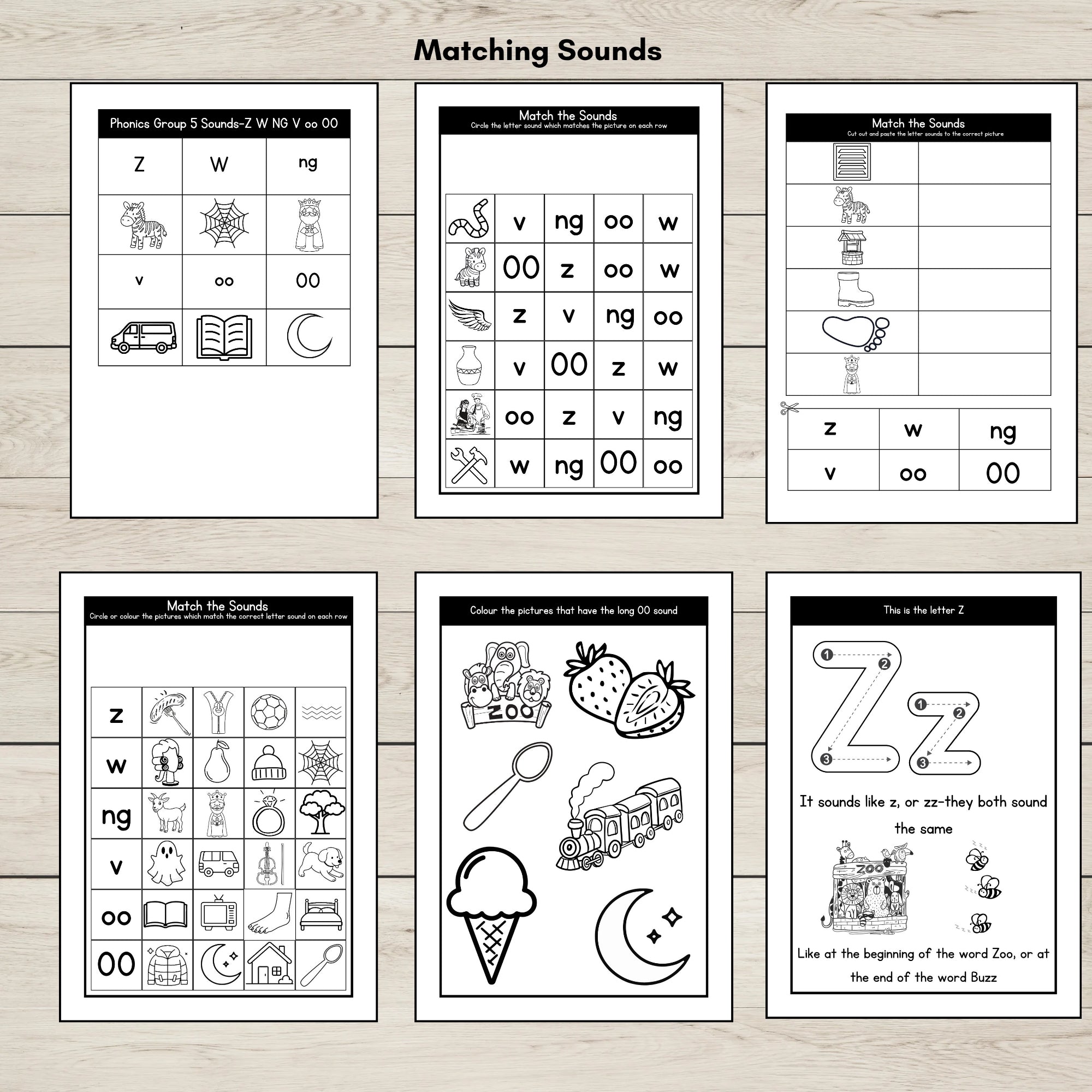 Phonics Group 5 (Z W NG V oo OO) Letter Sounds Worksheets PDF ...