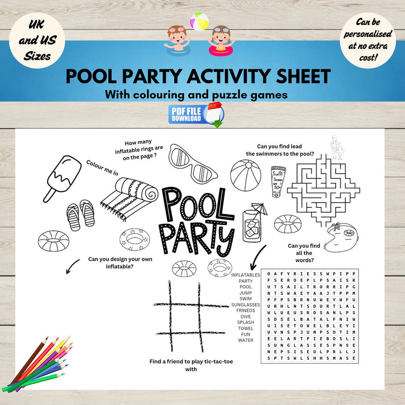 Kids Pool Party Activity Sheet Printable – magicalminikids