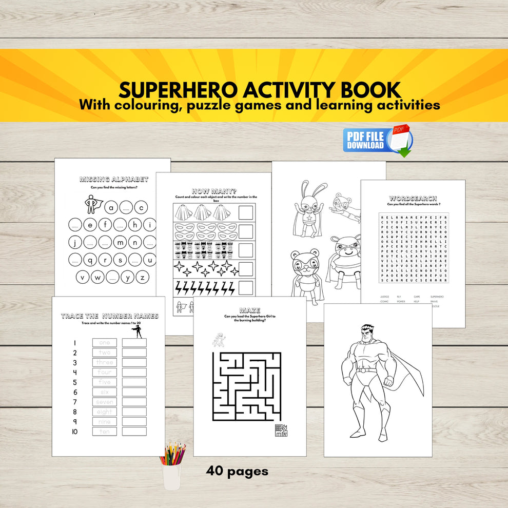 Superhero Activity Book PDF – magicalminikids
